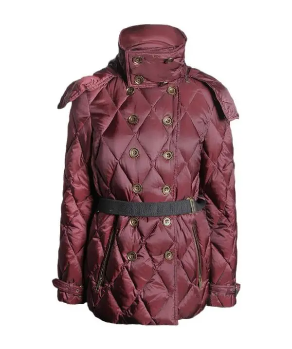 Burberry Double-breasted Quilted Down Jacket With Hood And Belt