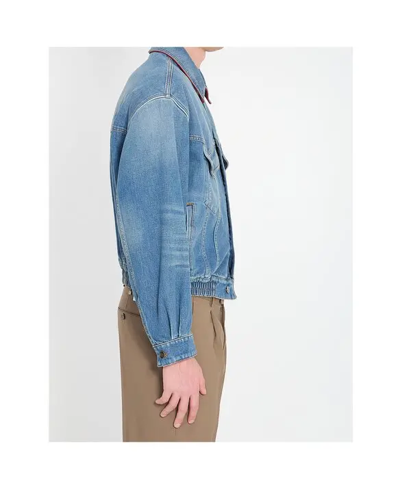 Versace Denim Jacket With Elasticated Hem - Blue