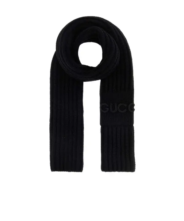 Gucci Logo Detailed Cable Knit Scarf - Black