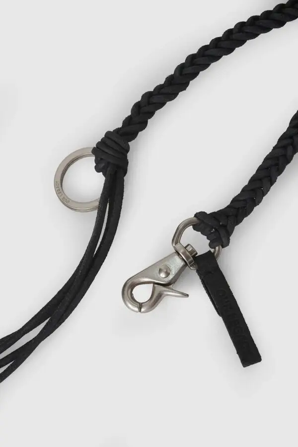Our Legacy Braided Leather Necklace With Metal Ring And Lobster Clasp - Black