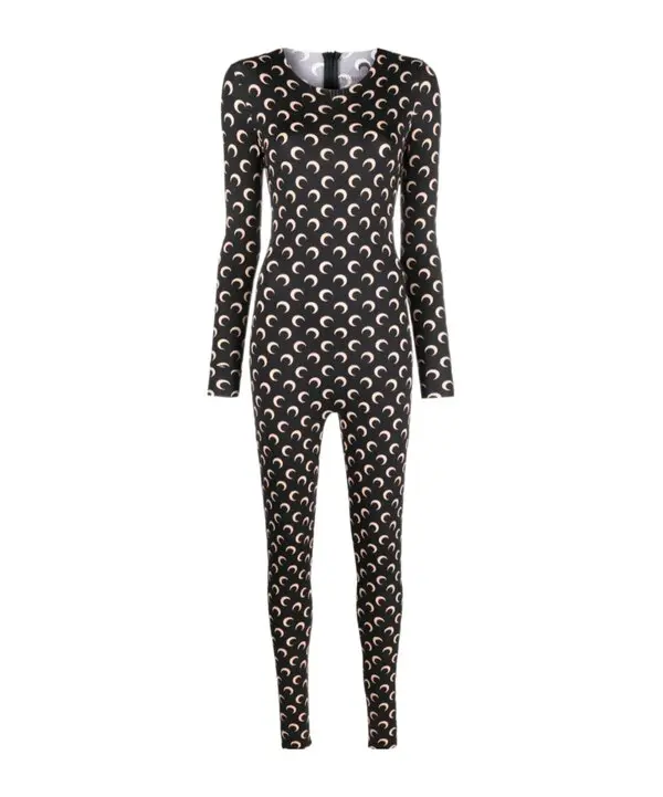 MARINE SERRE Crescent Print Crewneck Jumpsuit - Black