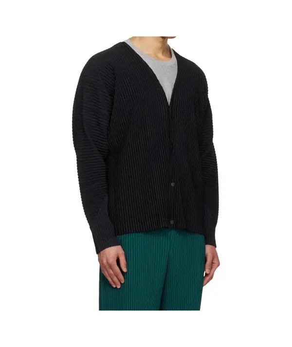 Issey Miyake Homme Plissé Long-sleeved V-neck Cardigan - Black