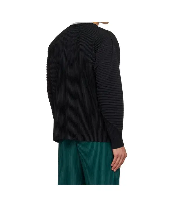 Issey Miyake Homme Plissé Long-sleeved V-neck Cardigan - Black