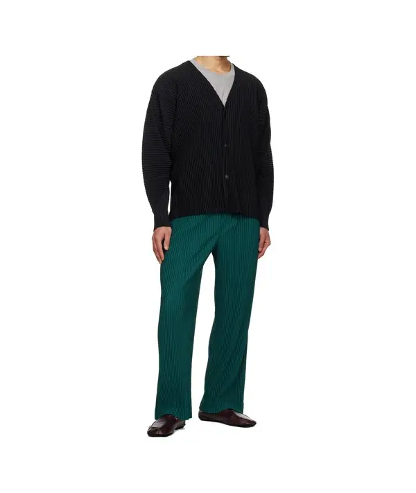 Issey Miyake Homme Plissé Long-sleeved V-neck Cardigan - Black
