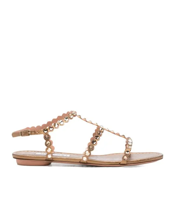AQUAZZURA Embellished Round Toe Flat Sandals