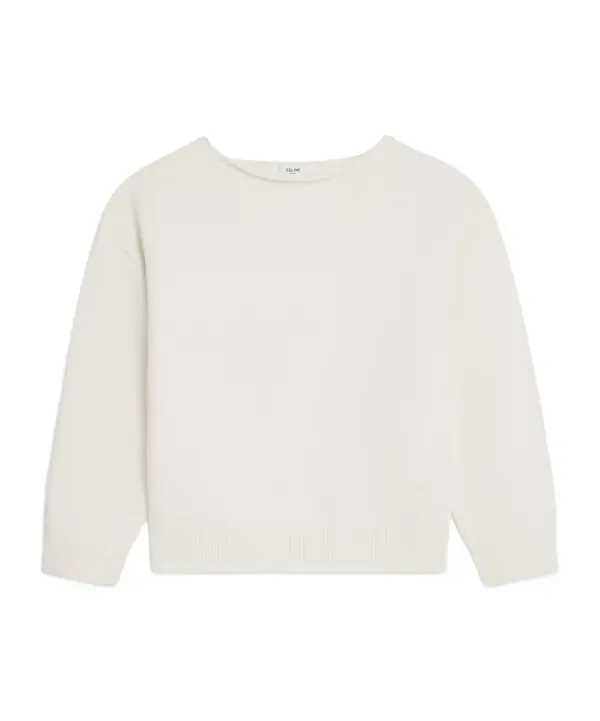 Celine Boatneck Sweater In Wool And Cashmere With Triomphe Embroidery