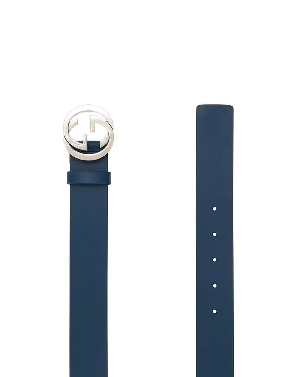 Gucci Double G Buckle Leather Belt - Blue