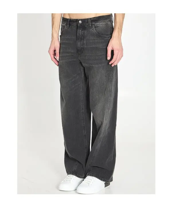 Dolce & Gabbana Wide Leg Jeans With Logo Plaque