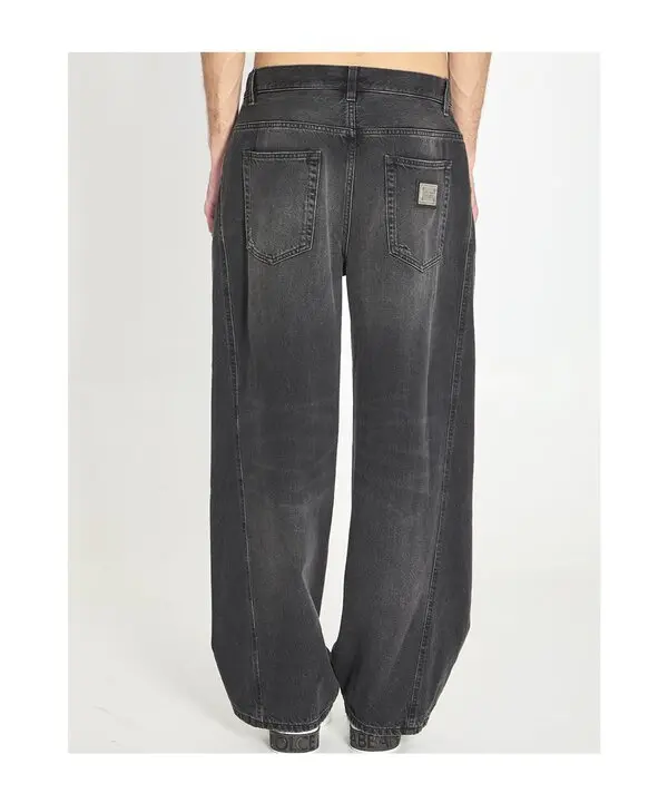 Dolce & Gabbana Wide Leg Jeans With Logo Plaque