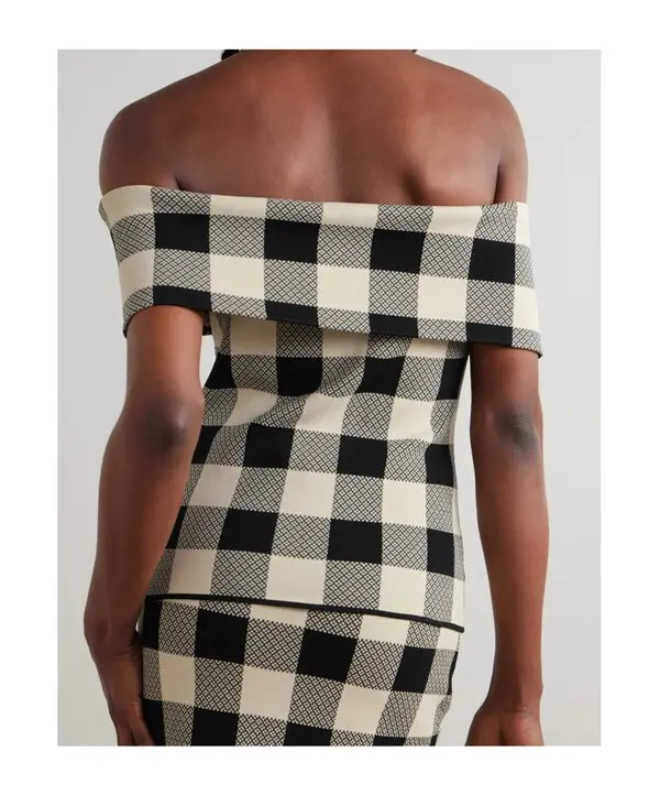 Posse Off-shoulder Plaid Knit Top