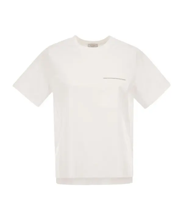 Peserico Round Neck T-shirt With Sparkling Pocket Detail - No