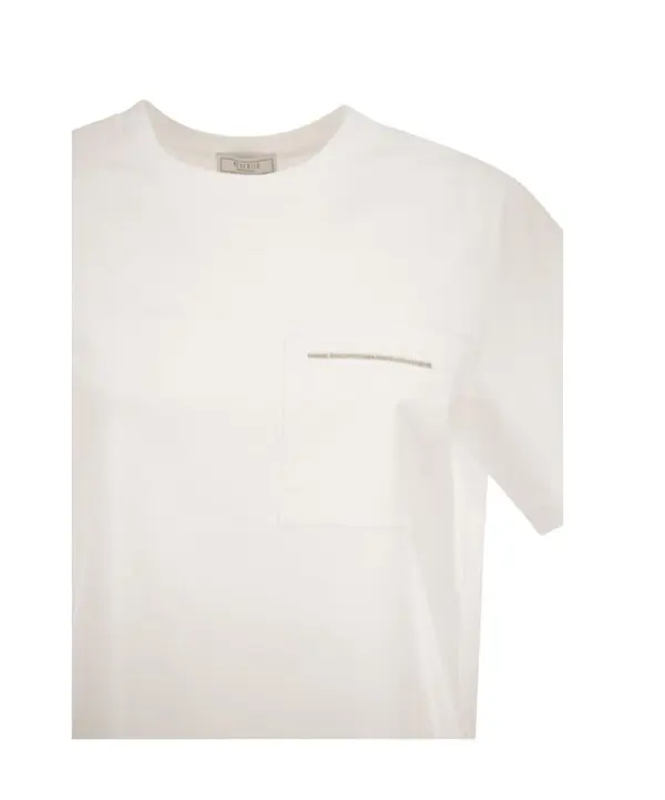 Peserico Round Neck T-shirt With Sparkling Pocket Detail - No