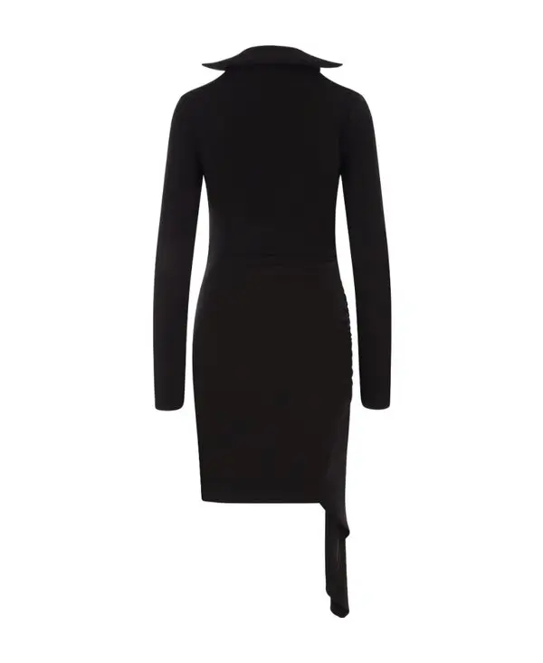 Off-White Asymmetrical Ruched Long-sleeved Mini Dress - Black