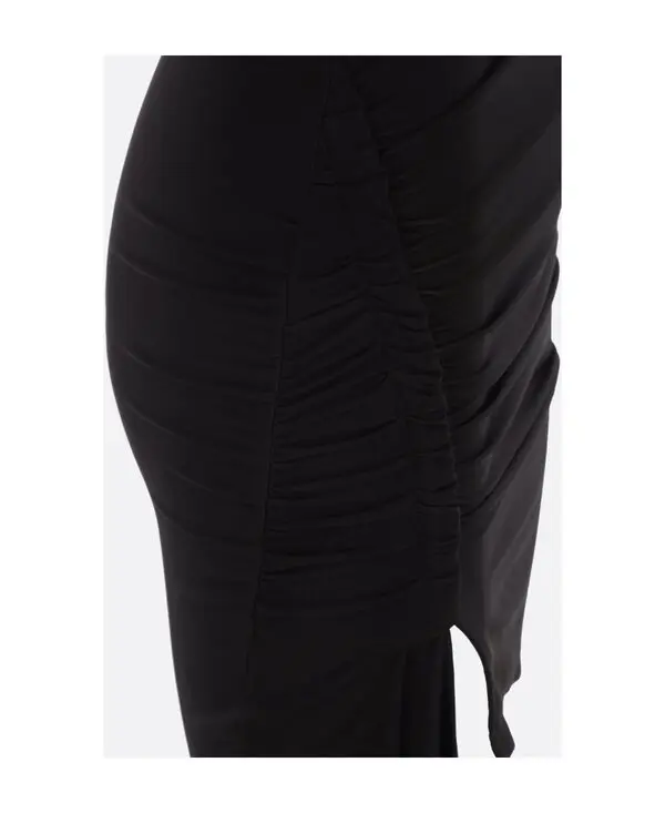 Off-White Asymmetrical Ruched Long-sleeved Mini Dress - Black