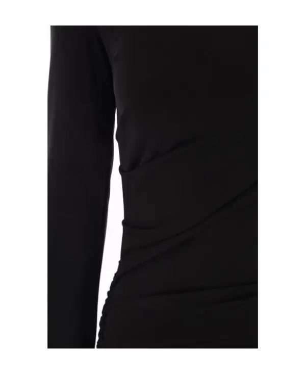 Off-White Asymmetrical Ruched Long-sleeved Mini Dress - Black