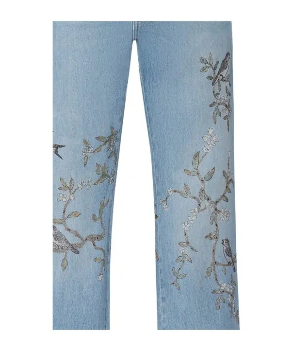 Amiri Straight-leg Jeans With Floral And Bird Embellishments