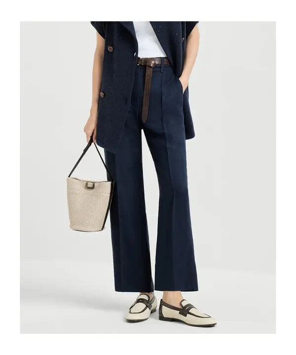 Brunello Cucinelli Fluid Twill Cigarette Trousers - Black