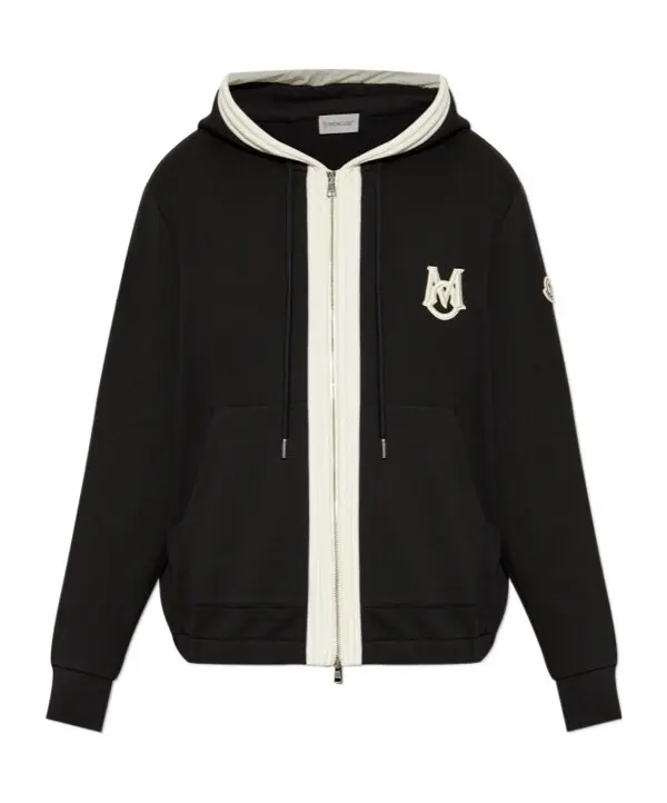 Moncler Logo Patch Zip-up Hooded Jacket - Black