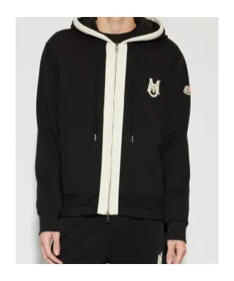 Moncler Logo Patch Zip-up Hooded Jacket - Black
