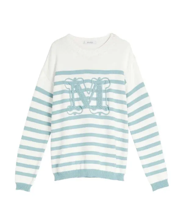 Max Mara Striped Pullover With Embroidered Logo - White