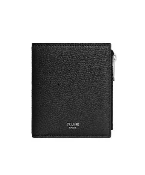 Celine Compact Wallet In Grained Calfskin - Black
