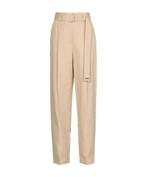 MSGM Belted Straight-leg Trousers - Nude