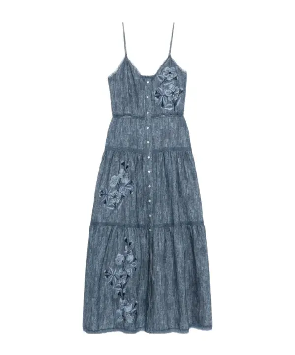 ERMANNO FIRENZE Sleeveless Floral Embroidered Tiered Midi Dress