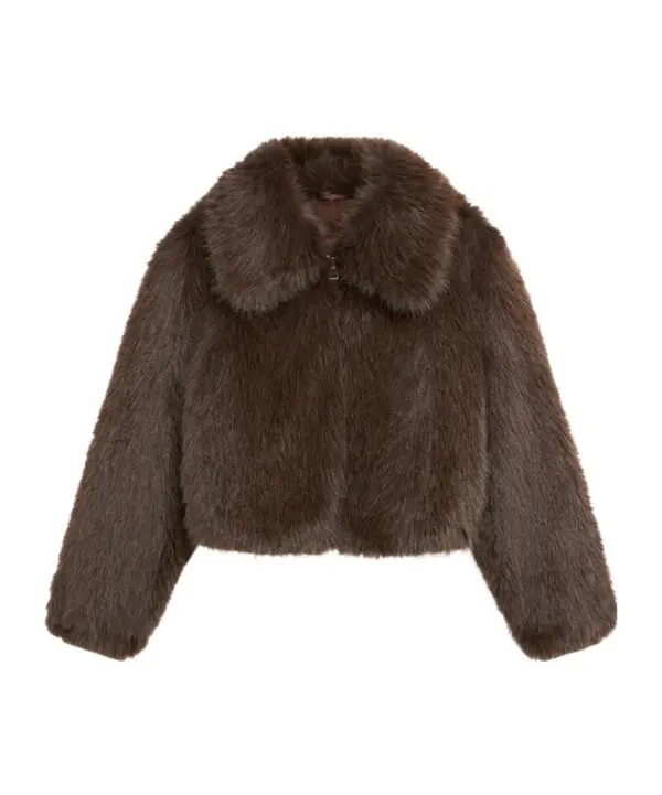 THE FRANKIE SHOP Hope Faux Fur Cropped Jacket - Brown