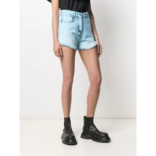 MSGM High-waisted Denim Shorts With Frayed Hem