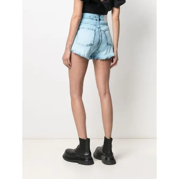 MSGM High-waisted Denim Shorts With Frayed Hem