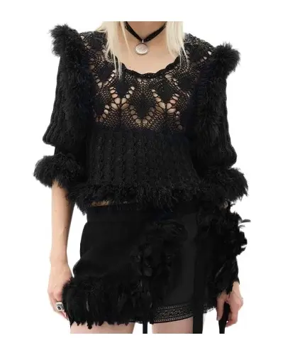 ANN DEMEULEMEESTER Feather-trimmed Scalloped Neck Knit Sweater