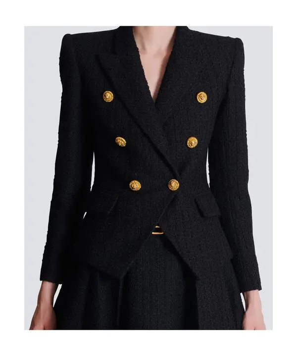 Balmain Double-breasted Tweed Blazer - Black