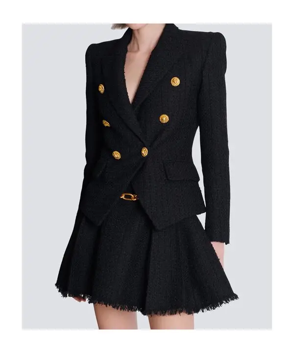 Balmain Double-breasted Tweed Blazer - Black