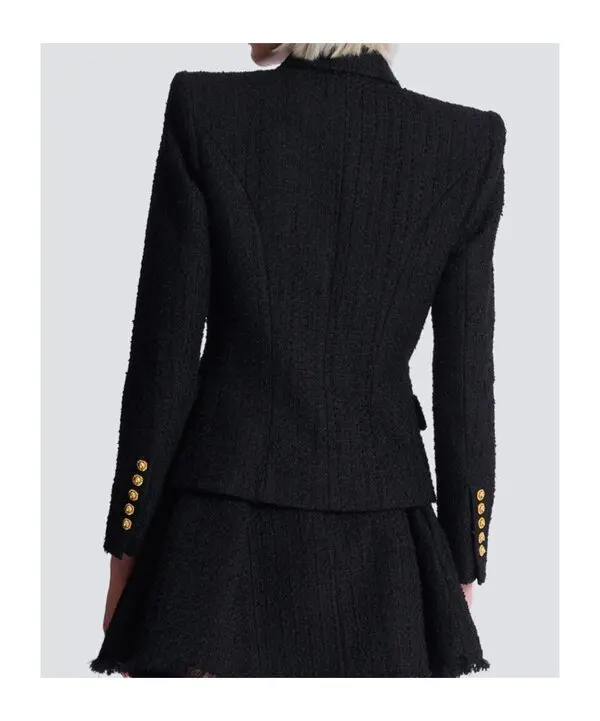 Balmain Double-breasted Tweed Blazer - Black