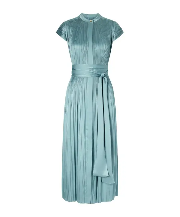 JOSEPH Phare Pleated Belted Dress - Blue