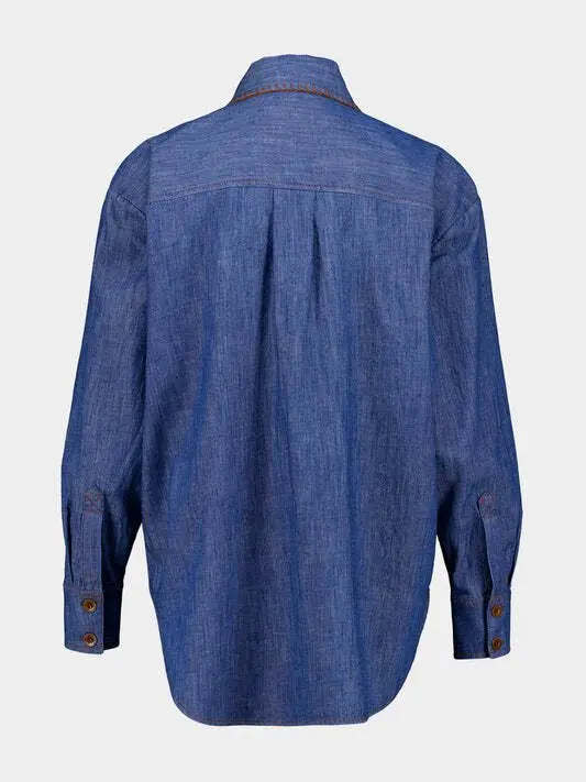 Zimmermann Long Sleeve Denim Shirt With Notched Lapels - Railway Blue