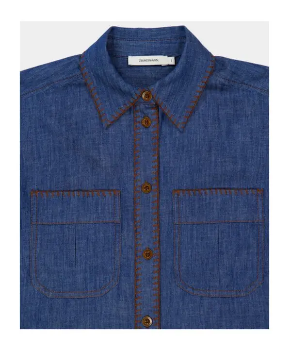 Zimmermann Long Sleeve Denim Shirt With Notched Lapels