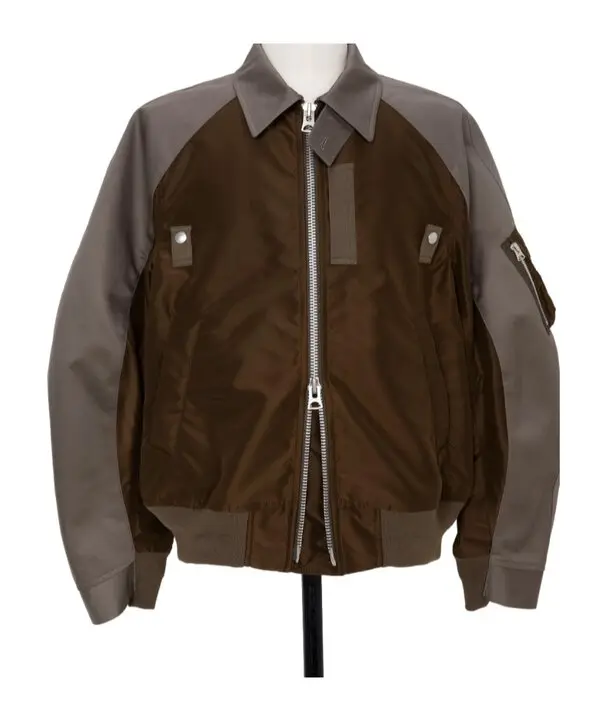 Sacai Twill Collared Zip-up Blouson - Gray-brown
