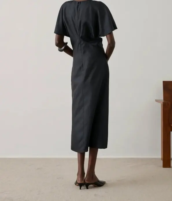 Soeur Ella Midi Dress With Back Slit And Pleated Detail - Black