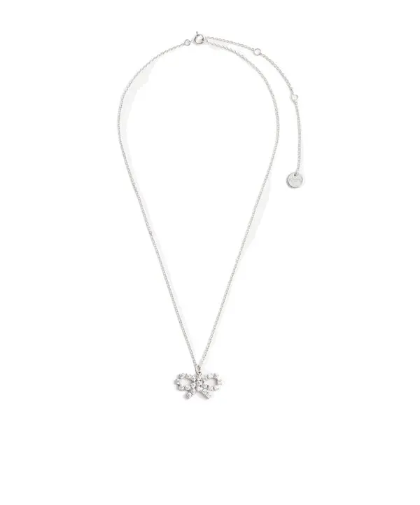 SELF-PORTRAIT Crystal Embellished Bow Necklace - White