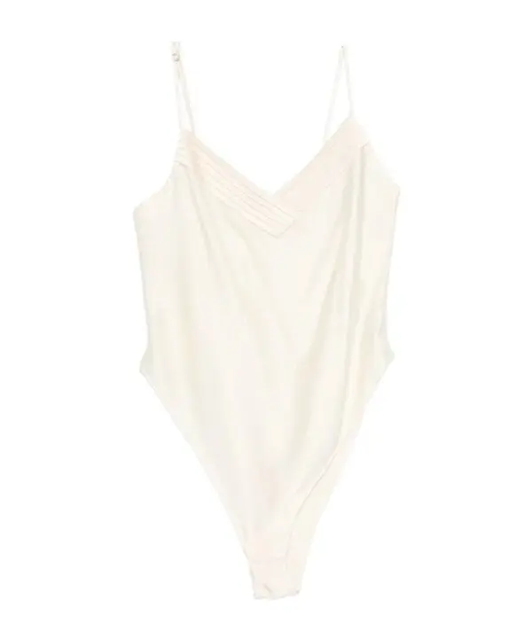 FORTE_FORTE V-neck Bodysuit With Pleated Detail - White