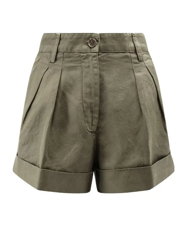 Aspesi Pleated Tailored Shorts With Cuffed Hem - Green
