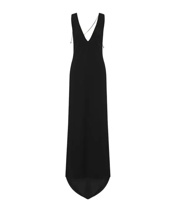 Moschino Sleeveless V-neck Maxi Dress With Chain Detail And Open Back