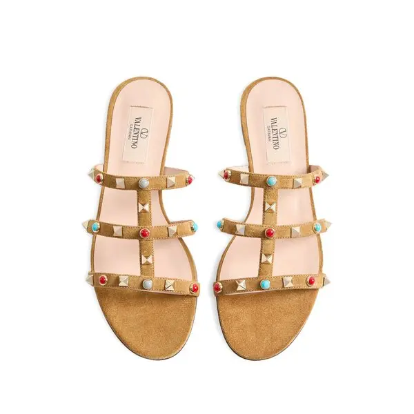 Valentino Garavani Rockstud Slip-on Sandals - Light Brown