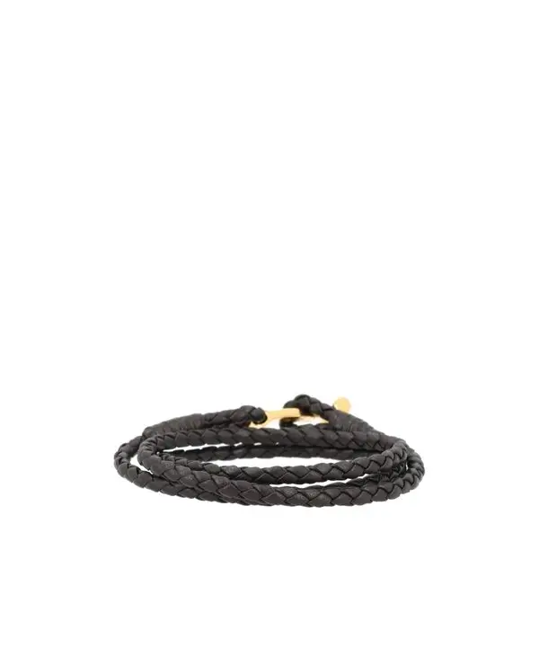 TOM FORD T Plaque Braided Leather Bracelet - Black