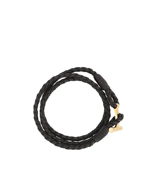 TOM FORD T Plaque Braided Leather Bracelet - Black