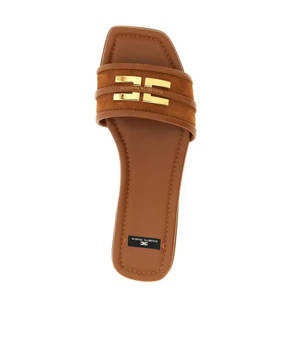Elisabetta Franchi Logo Plaque Slip-on Slides - Brown