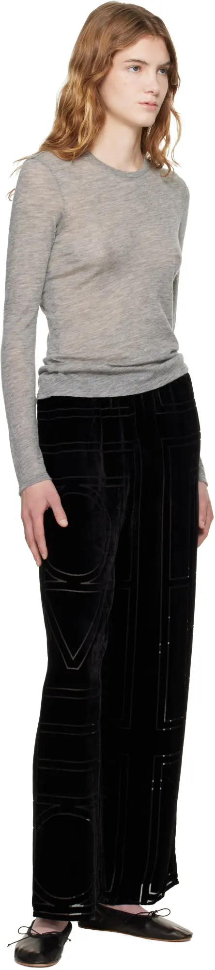 TOTEME Monogram Velvet Straight-leg Pants - Black