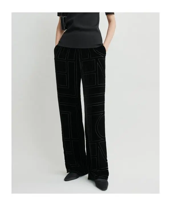 TOTEME Monogram Velvet Straight-leg Pants - Black