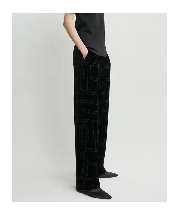 TOTEME Monogram Velvet Straight-leg Pants - Black